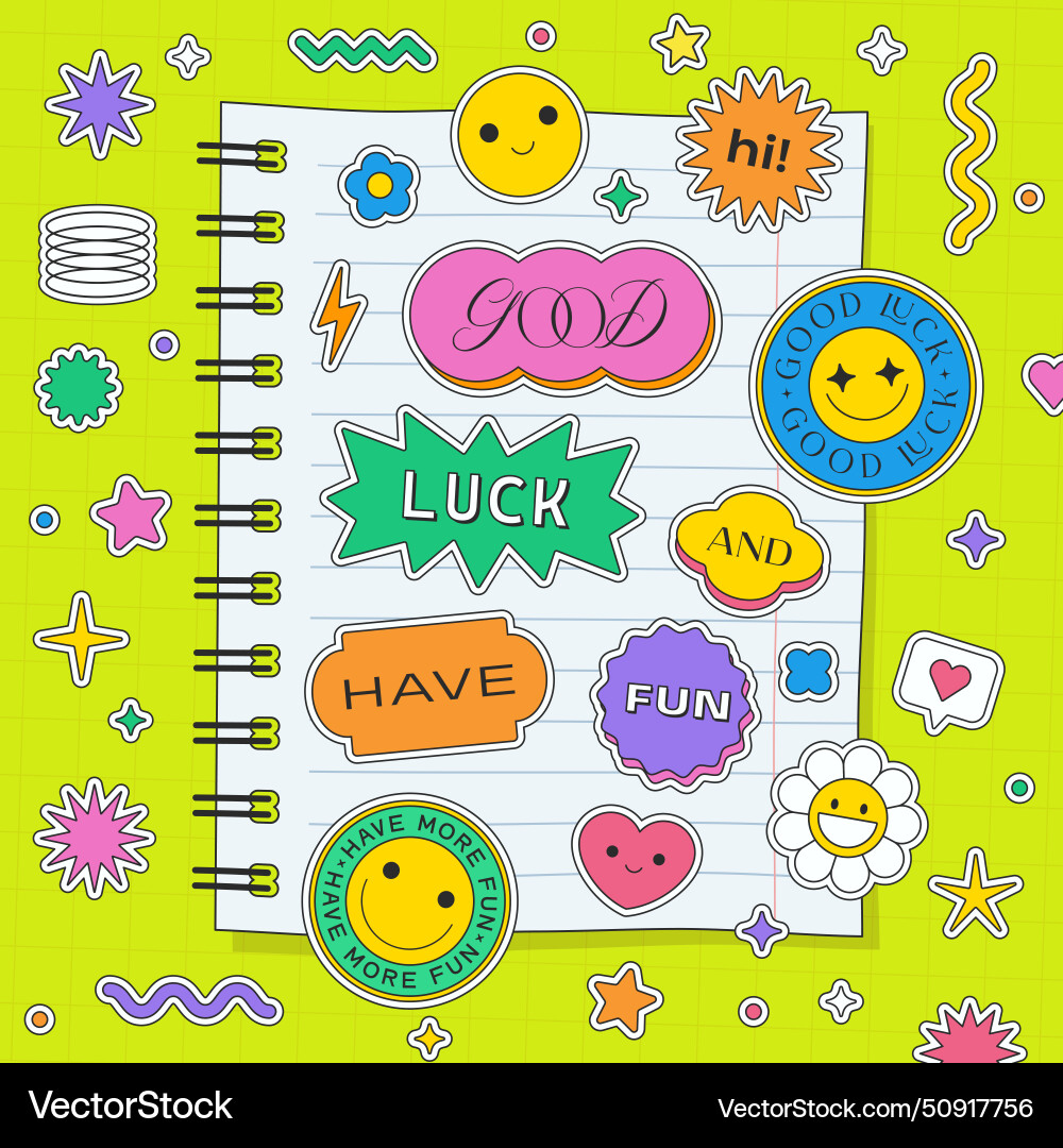 Cute y2k notebook paper page template cool note Vector Image