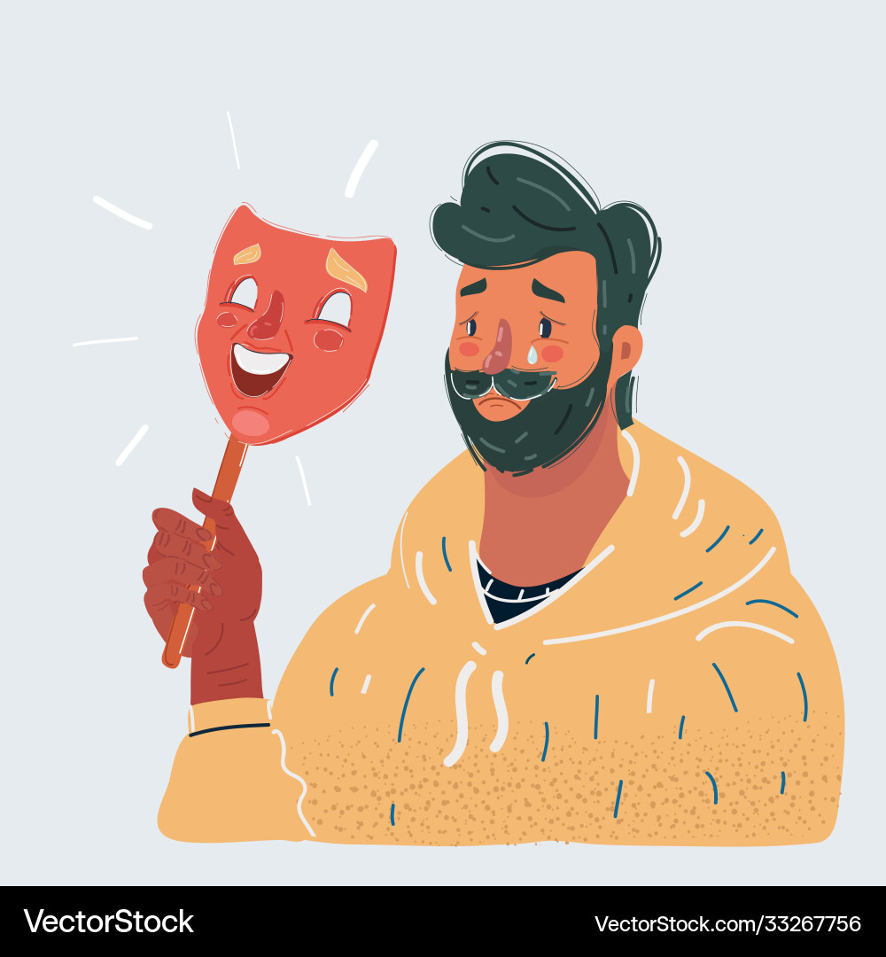 Man Hiding Sadness Behind a Mask Royalty Free Vector Image