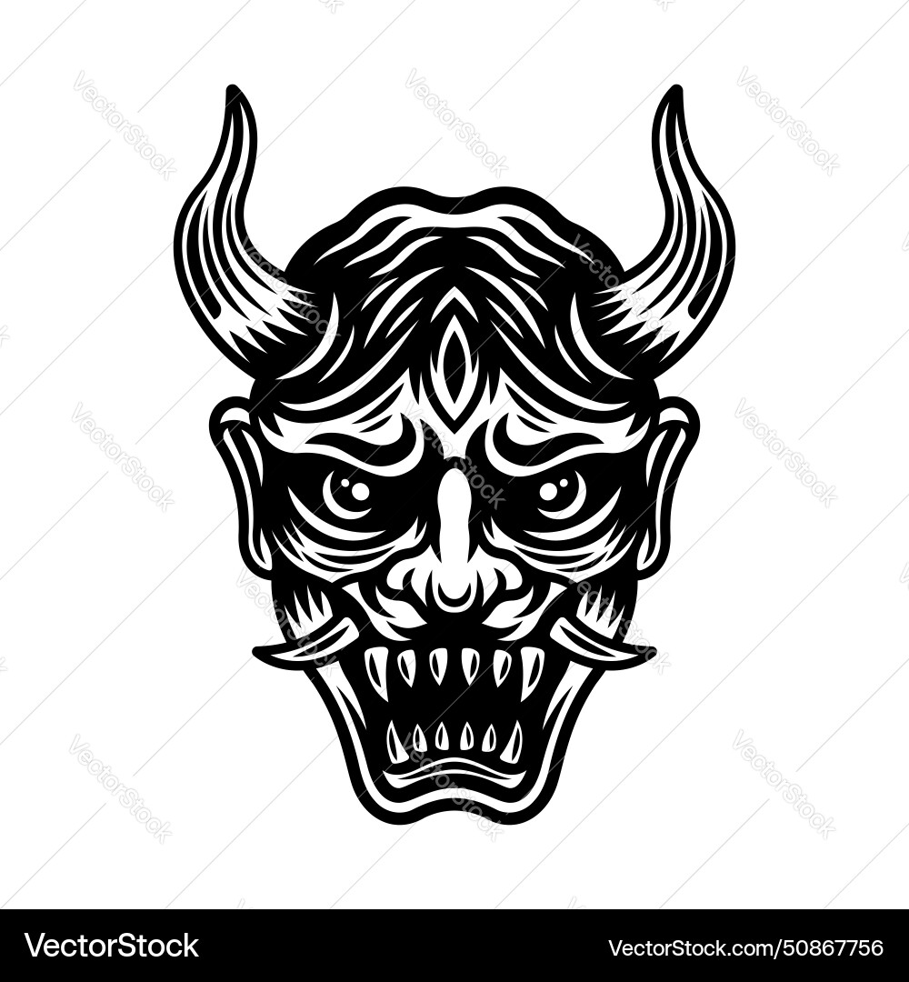 Oni mask with horns in Royalty Free Vector Image
