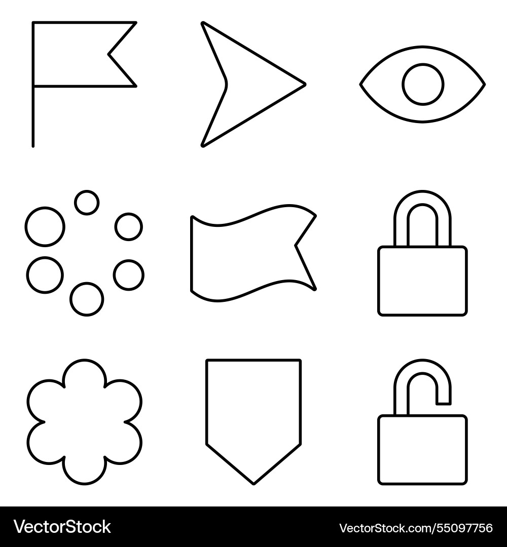 Simple shapes outline flat icon set isolated Vector Image
