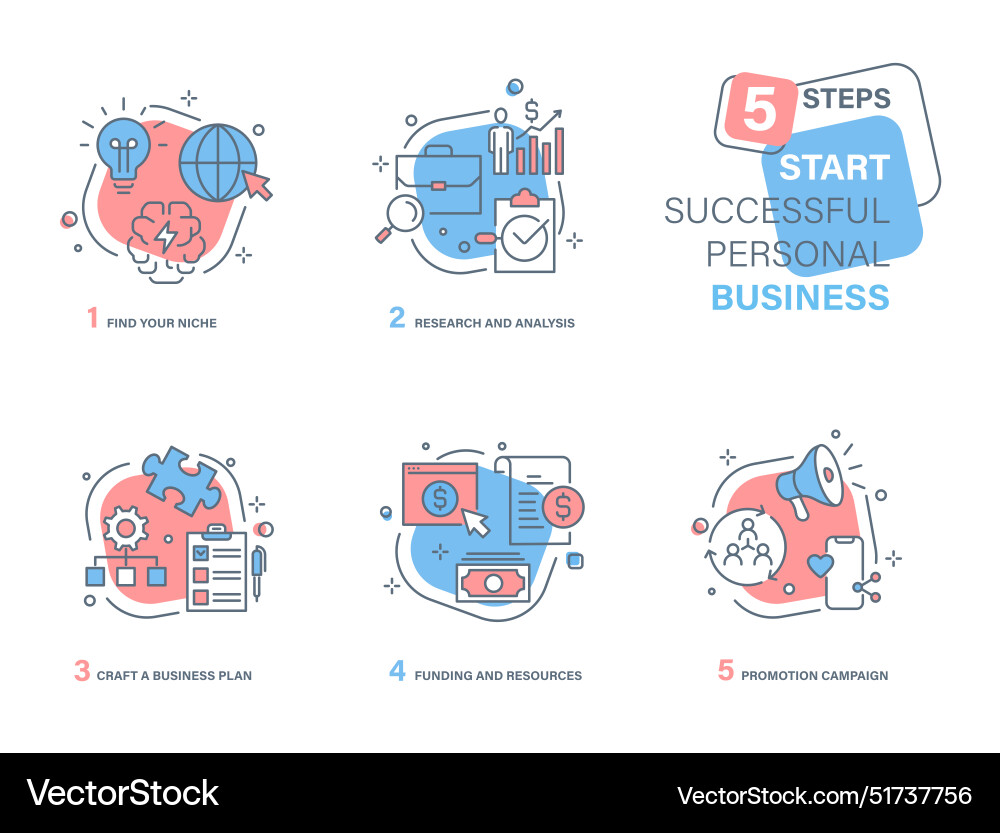 Successful personal business start steps line art Vector Image