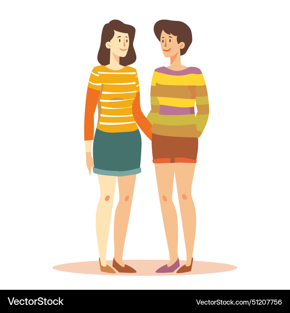 Two young women standing together one wearing Vector Image