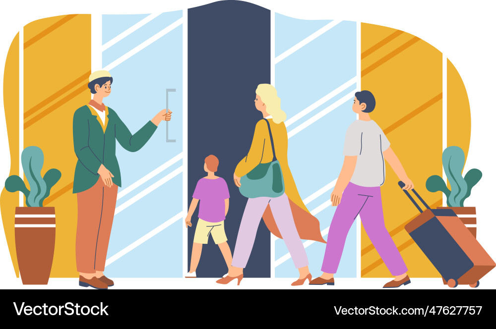 Concierge welcoming people in hotel services Vector Image