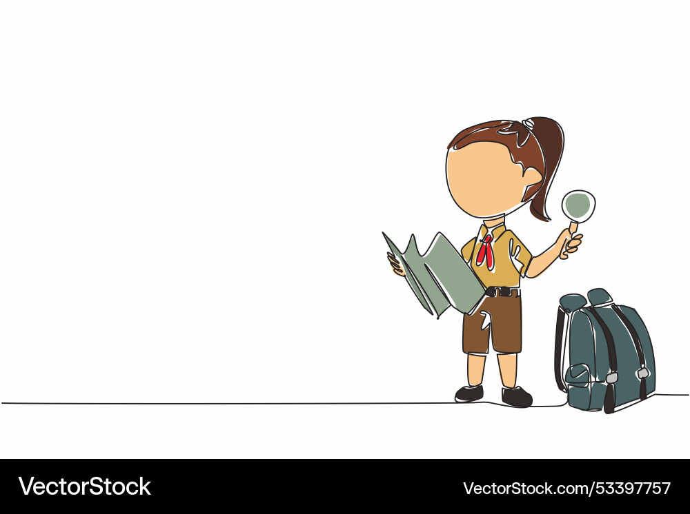 Continuous one line drawing girl in scout uniform Vector Image
