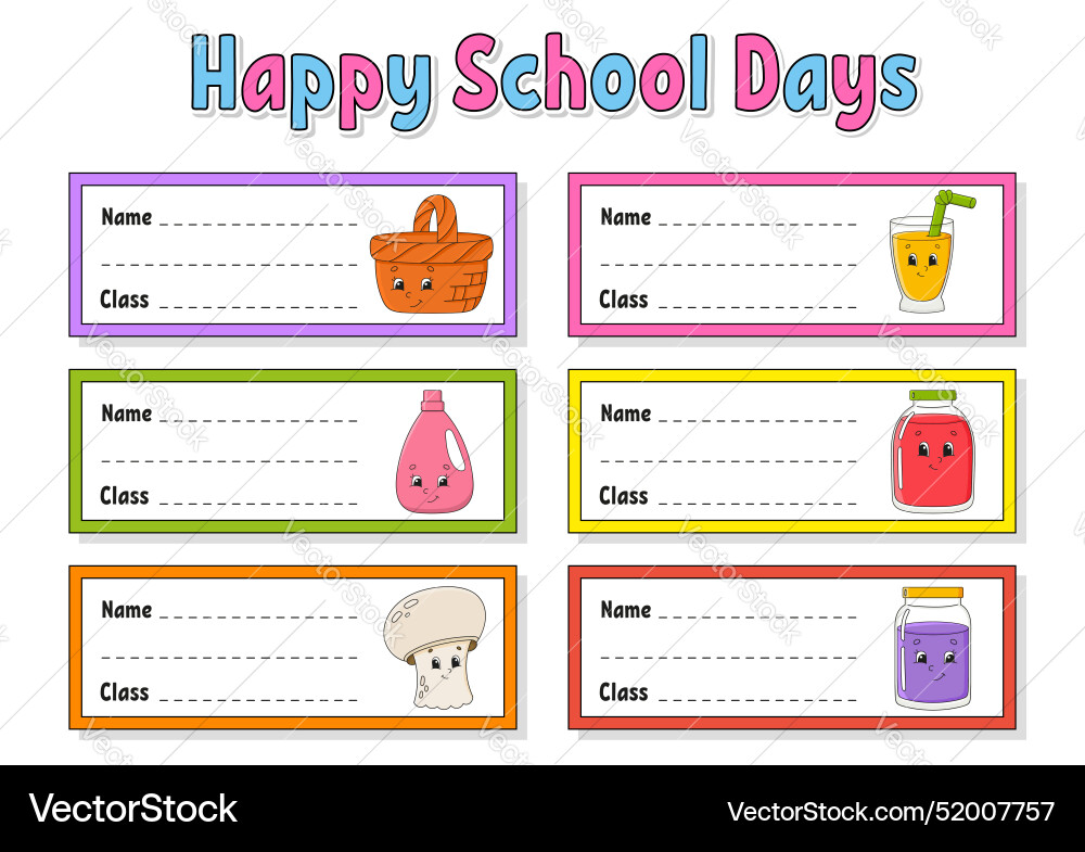 Name and class back to school labels set stickers Vector Image