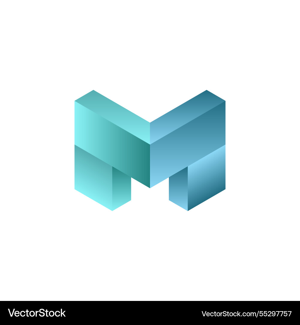 Three dimensional letter m Royalty Free Vector Image