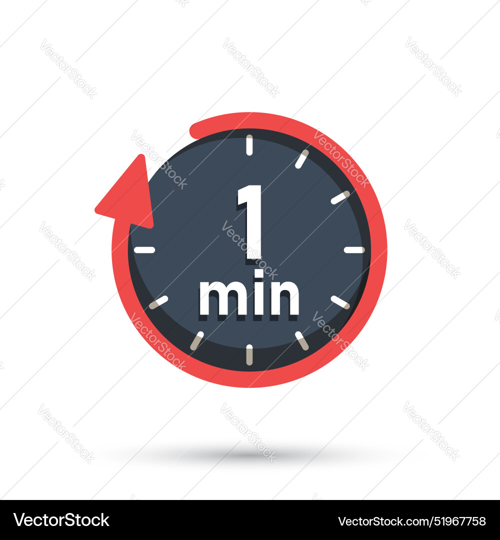 1 minute on stopwatch icon in flat style clock Vector Image