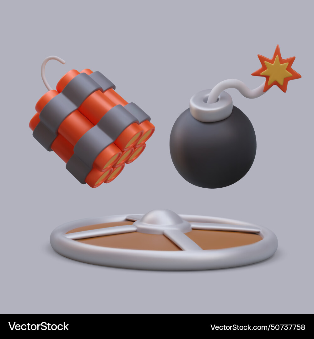 3d round shield dynamite fire cord bomb game Vector Image