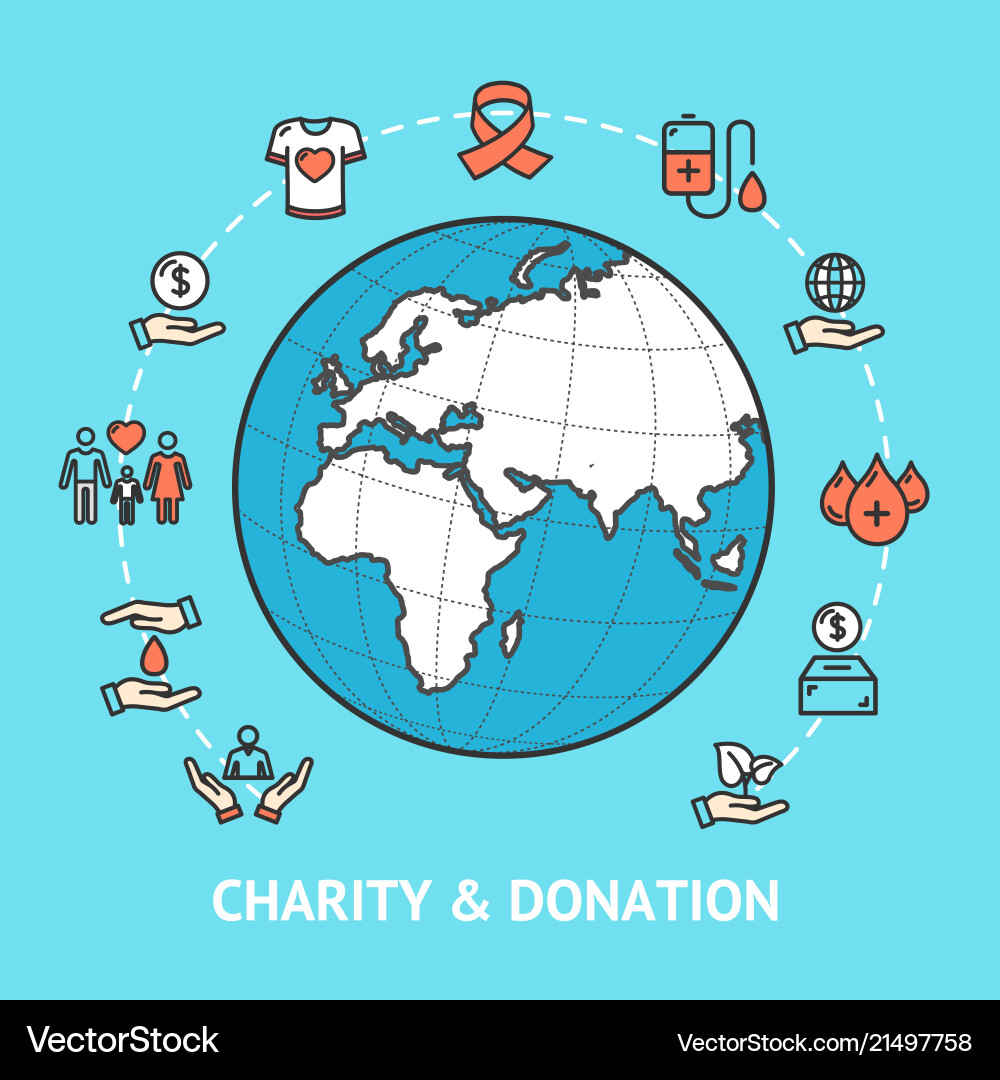 Charity donation with map globe Royalty Free Vector Image