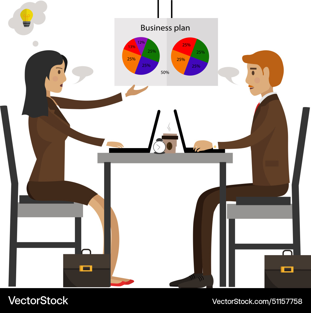 Coworkers discussing business plan icon Royalty Free Vector