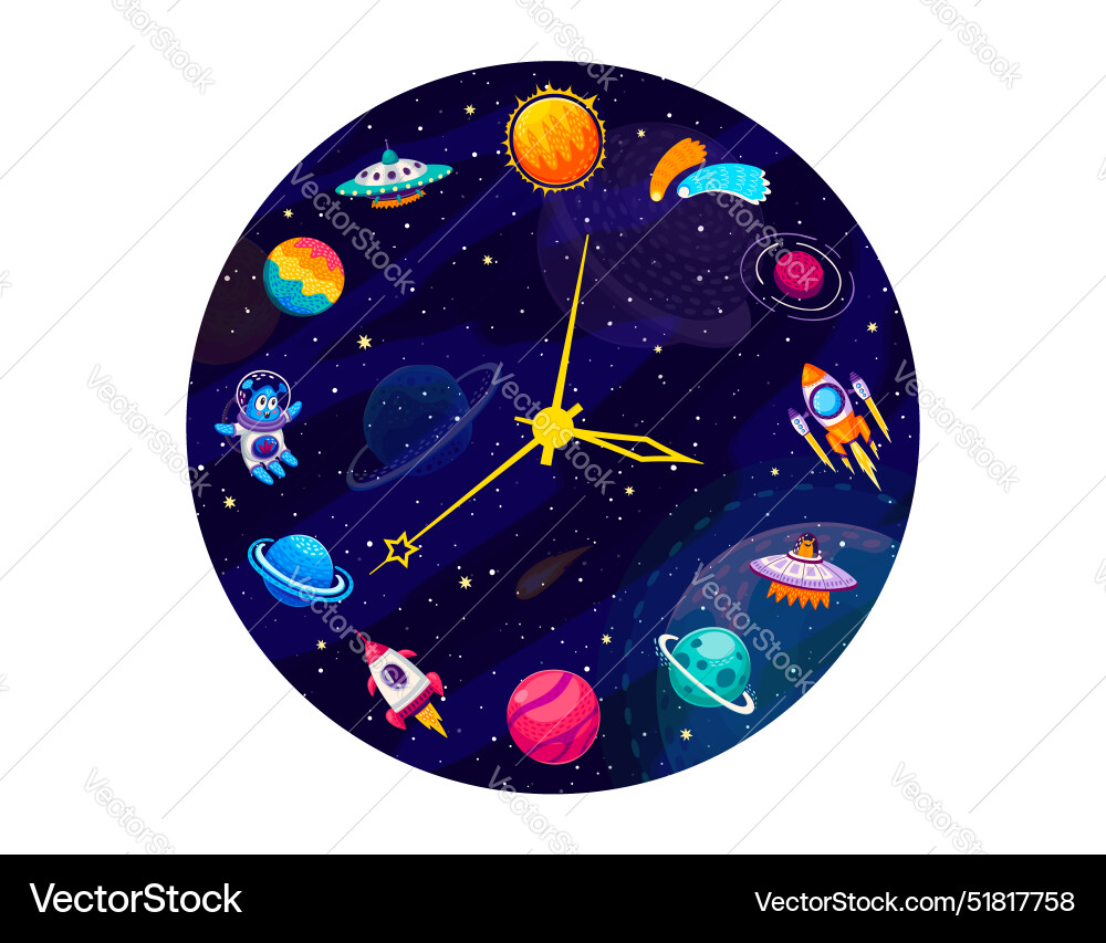 Galaxy space clock features space-themed elements Vector Image