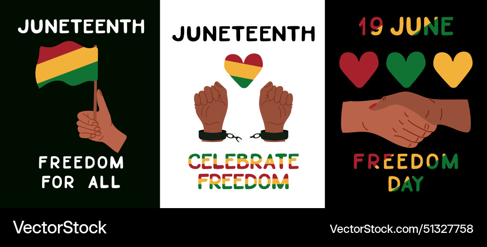 Juneteenth posters set with diversity hands Vector Image