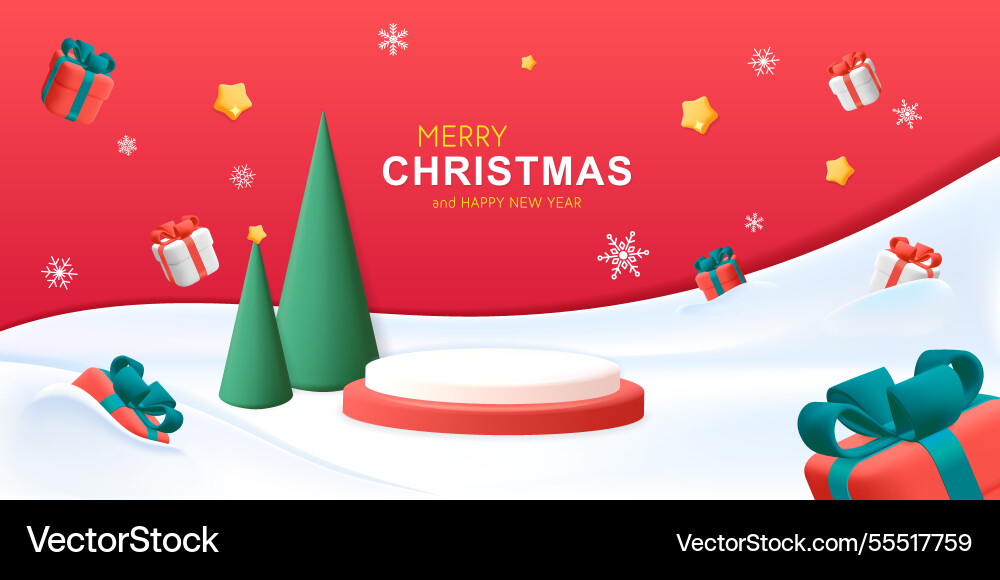 3d winter holiday gift present inside snow drift Vector Image