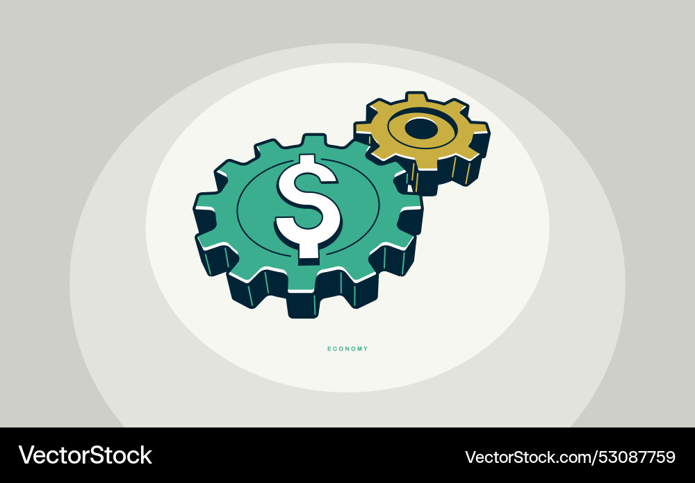 Economic system concept poster gears with dollar Vector Image