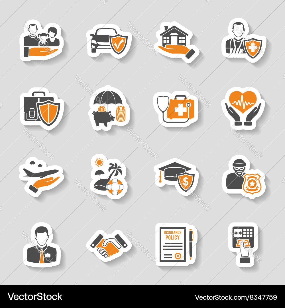 Insurance icons sticker set Royalty Free Vector Image