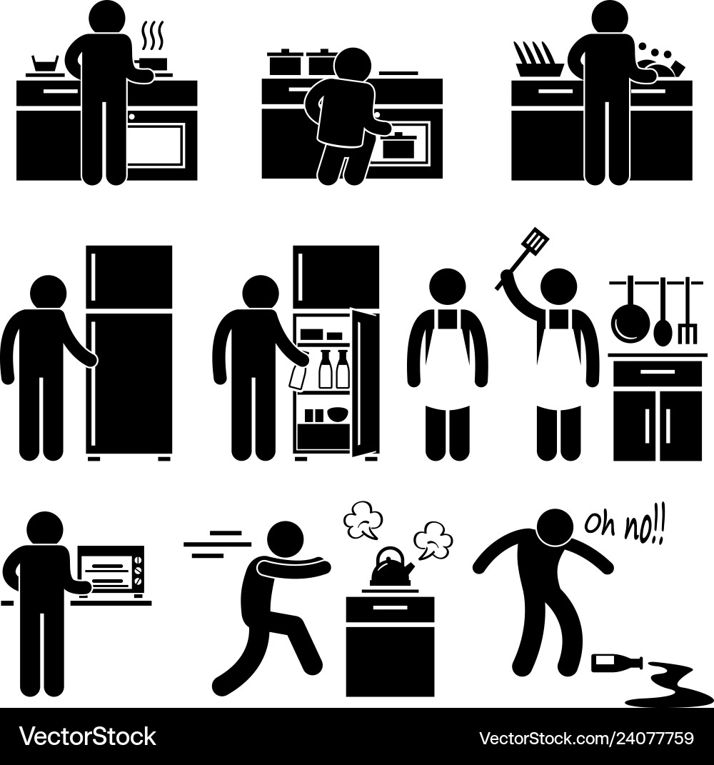 Man cooking kitchen using washing equipment stick Vector Image