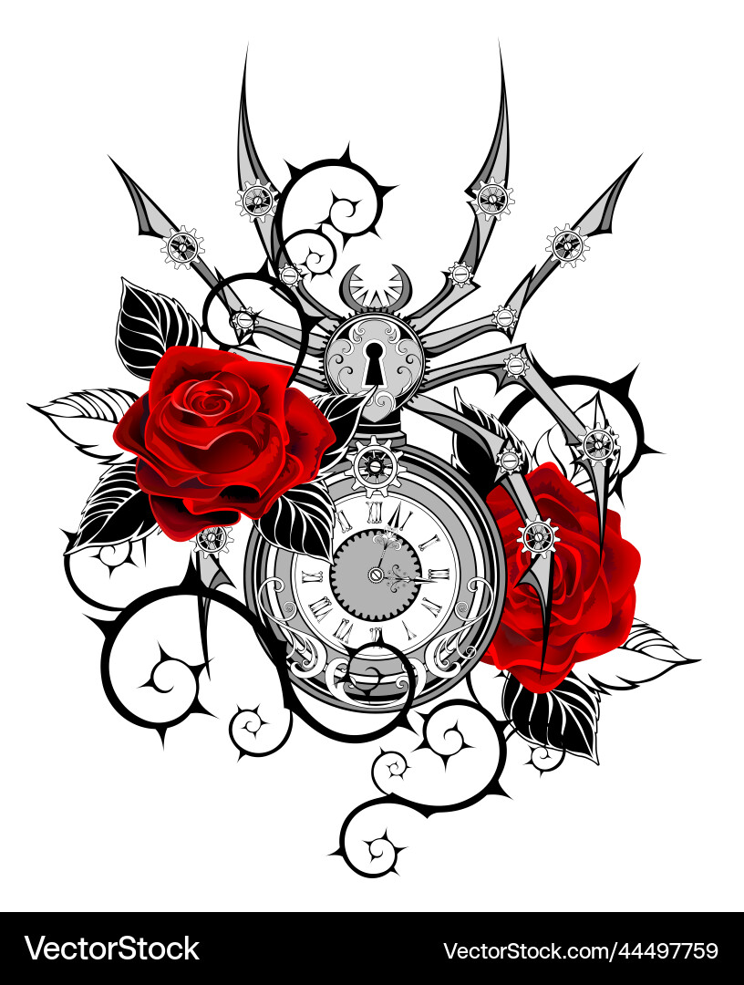 Mechanical spider with red roses Royalty Free Vector Image