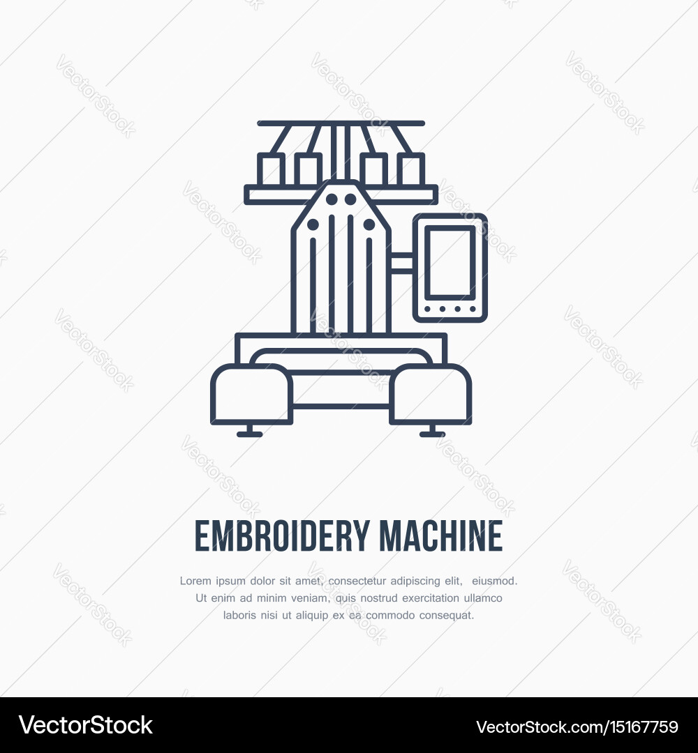 Sewing embroidery machine flat line icon logo Vector Image