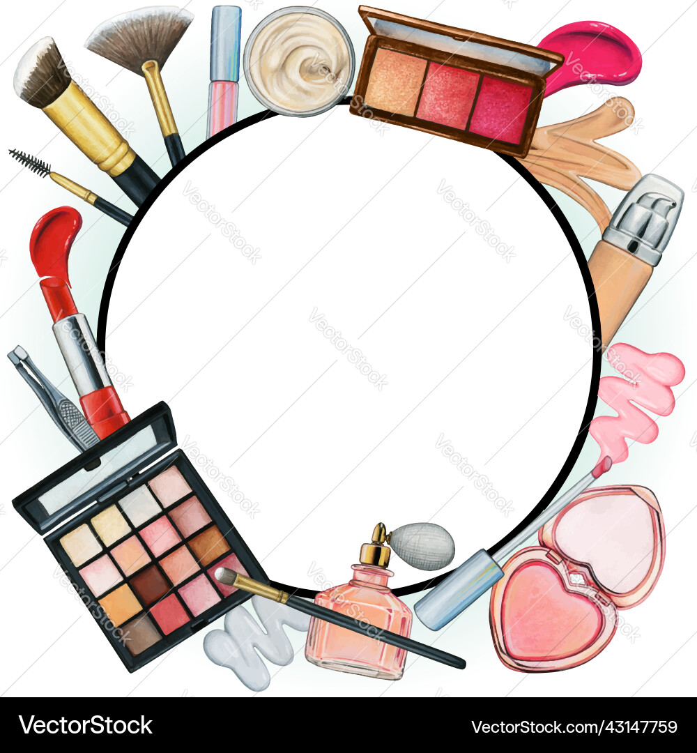 Watercolor hand drawn makeup frame Royalty Free Vector Image