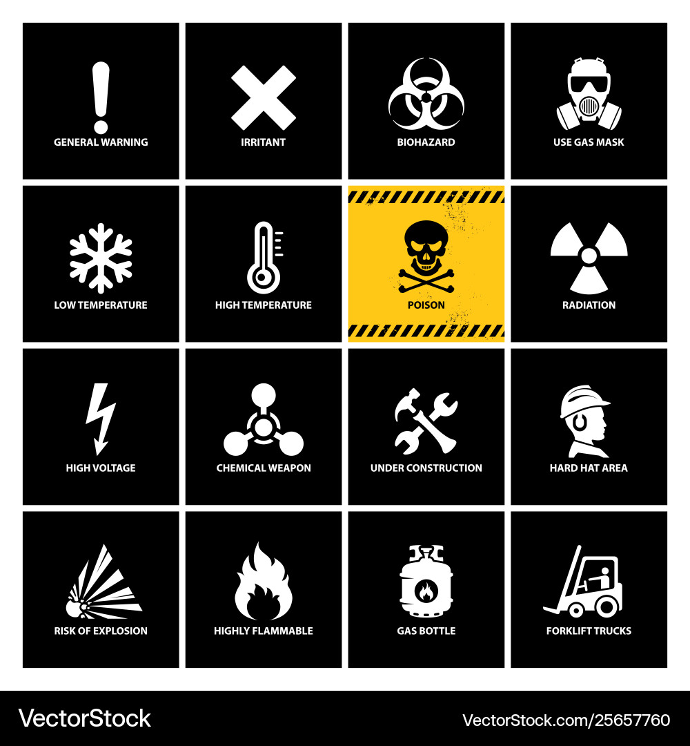 16 warning labels with flat icons Royalty Free Vector Image