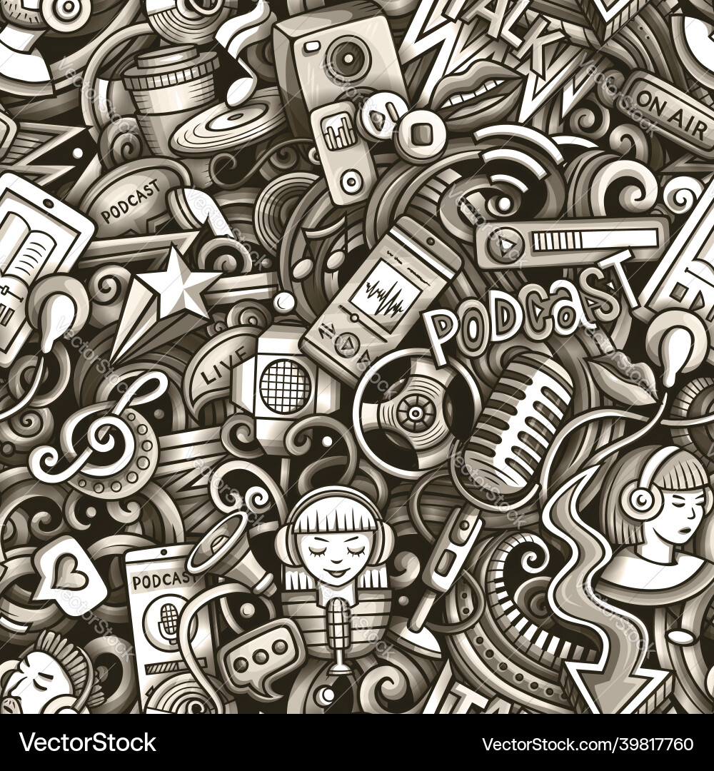 Cartoon doodles audio content seamless pattern Vector Image