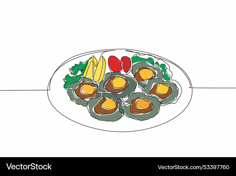 Continuous one line drawing a dish of six Vector Image