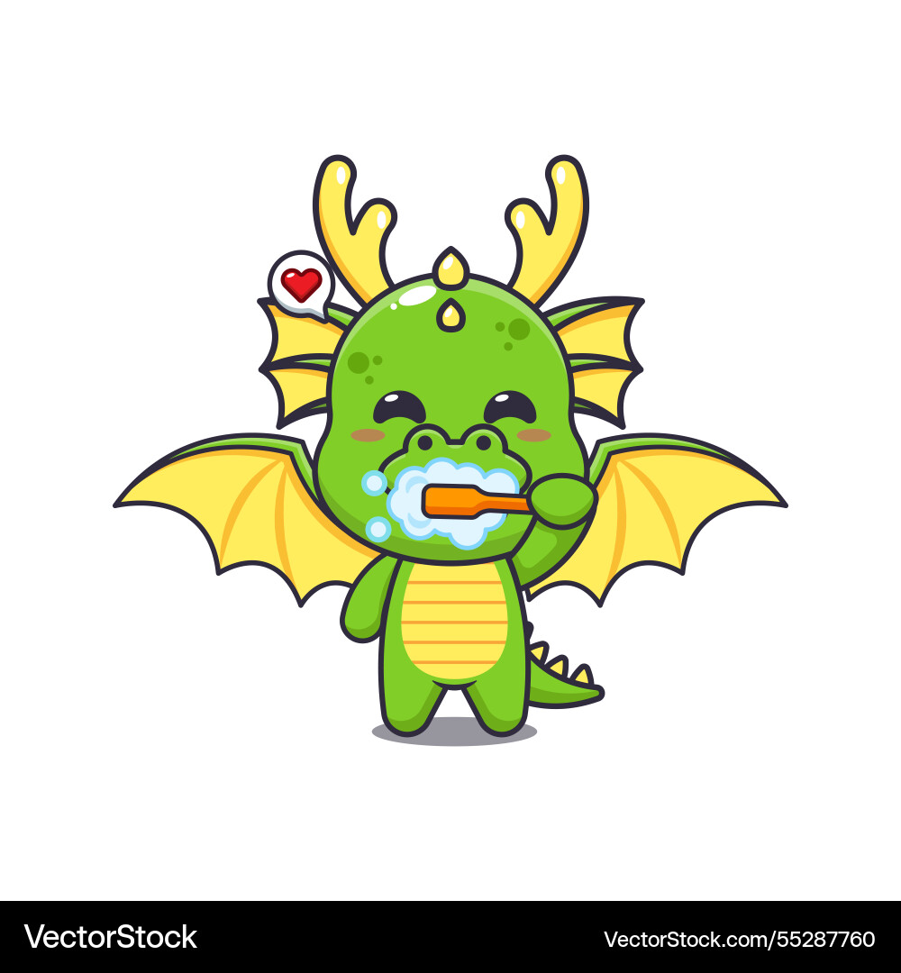Dragon mascot cartoon character brushing teeth Vector Image