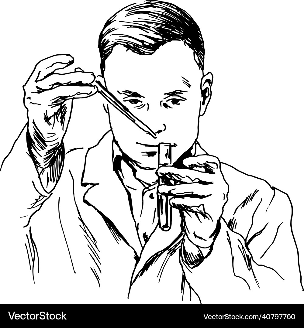 Hand sketch of a scientist at work Royalty Free Vector Image