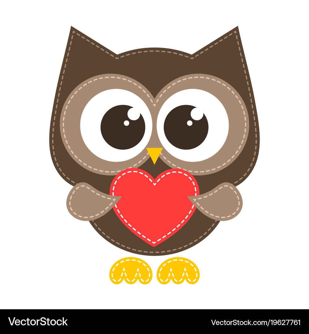 Brown owl with red heart Royalty Free Vector Image