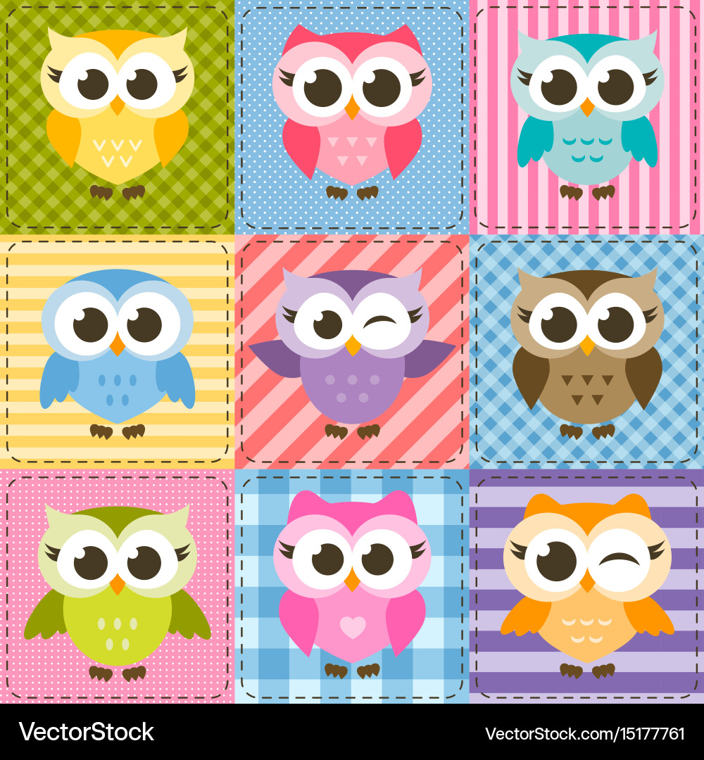 Colorful Owl Patchwork Background Royalty Free Vector Image