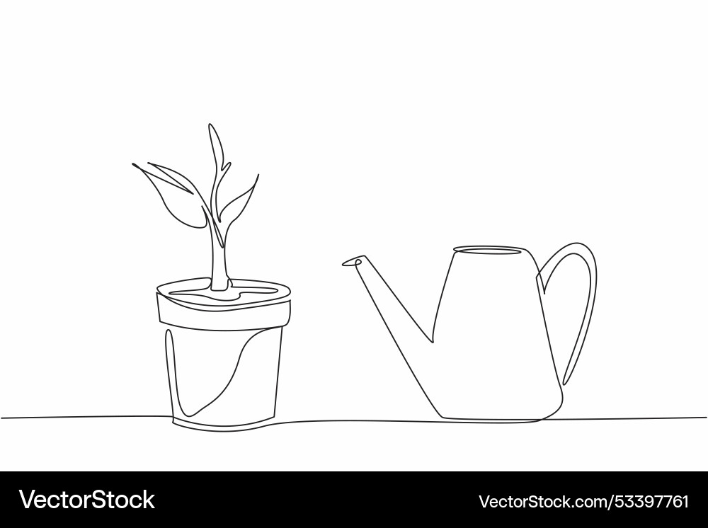 Continuous one line drawing pot filled Royalty Free Vector