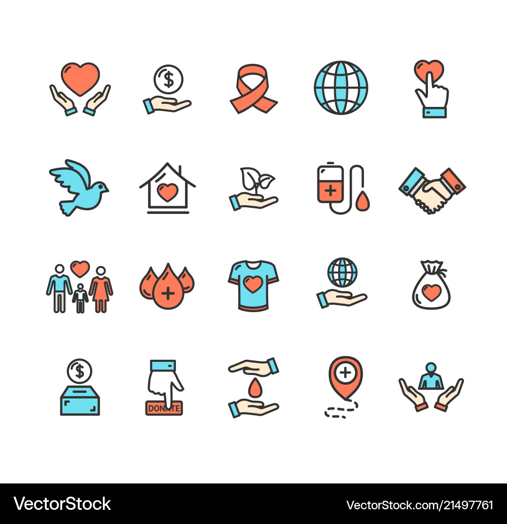 Donation Icon Set - Hearts & Birds Royalty Free Vector