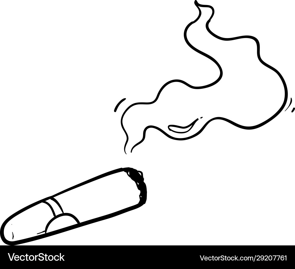Hand drawn cartoon lit cigar with smoke isolated Vector Image