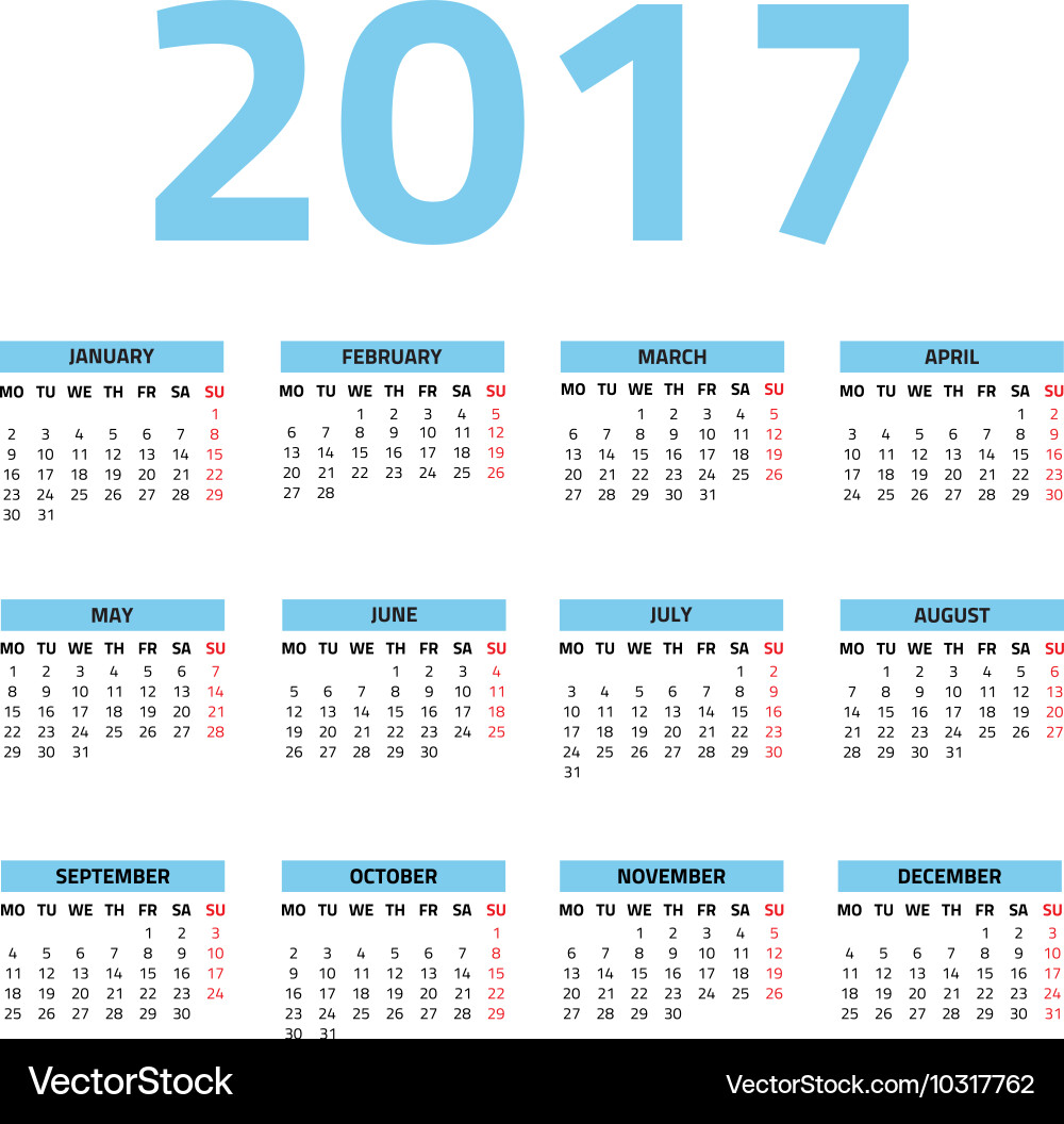 Calendar for 2017 year Royalty Free Vector Image