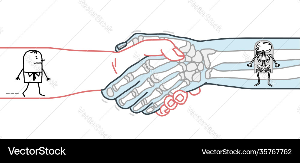 Cartoon man and skeleton walking inside a big Vector Image