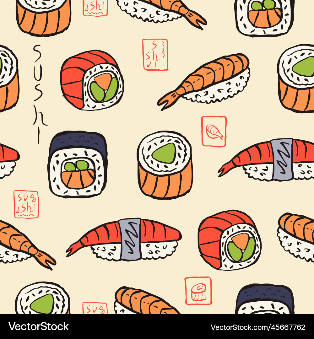 Colorful Sushi Seamless Pattern Royalty Free Vector Image