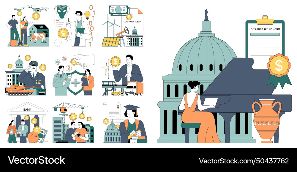 Government subsidy set diverse sectors including Vector Image