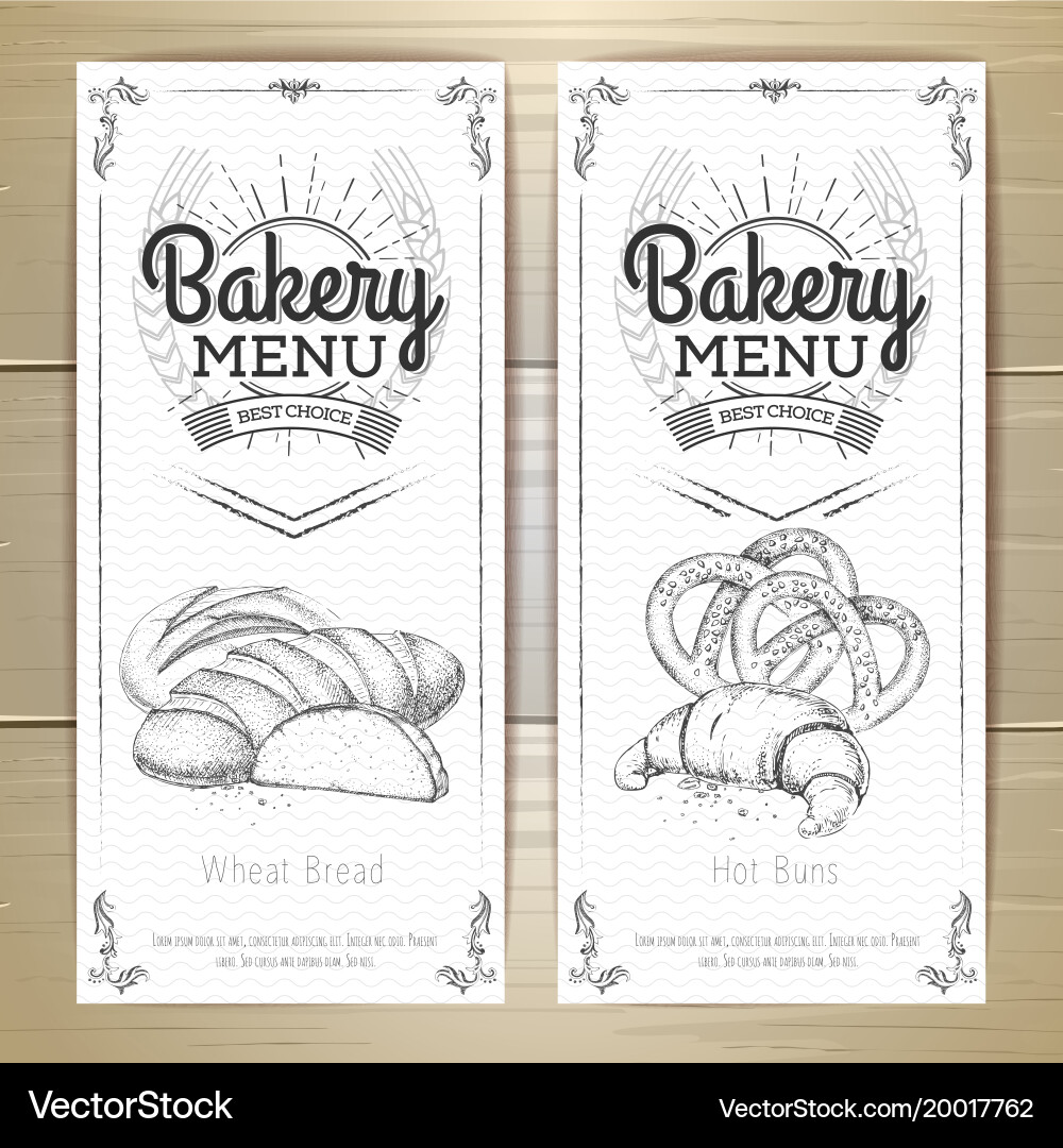 Vintage bakery menu design restaurant Royalty Free Vector