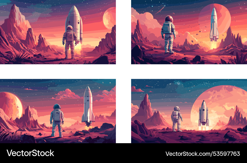 Cartoon planet surface with astronaut Royalty Free Vector