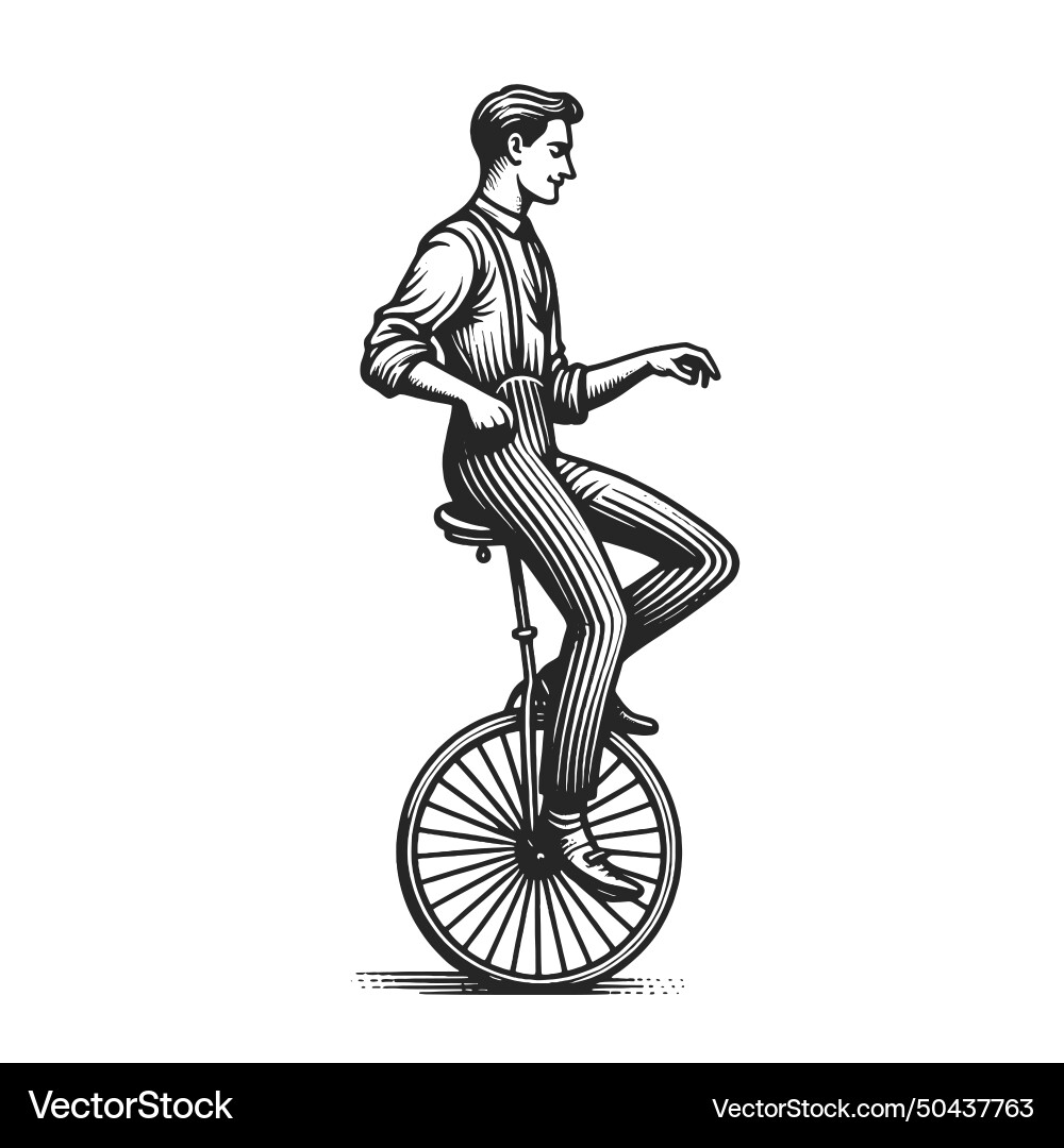 Circus performer rides a unicycle sketch Vector Image