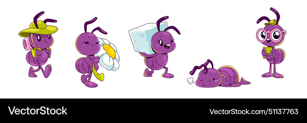 Cute ant cartoon character in different poses Vector Image
