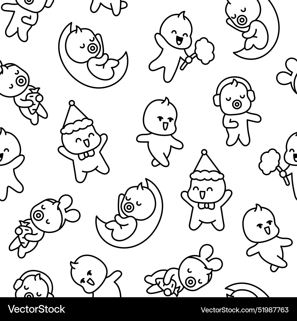Cute baby boy seamless pattern coloring page Vector Image