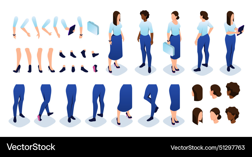 Isometric constructor to create a female Vector Image