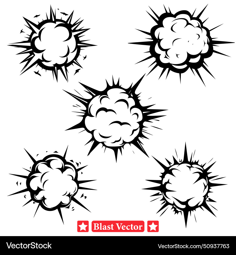 Vibrant explosive forms blast silhouette set Vector Image