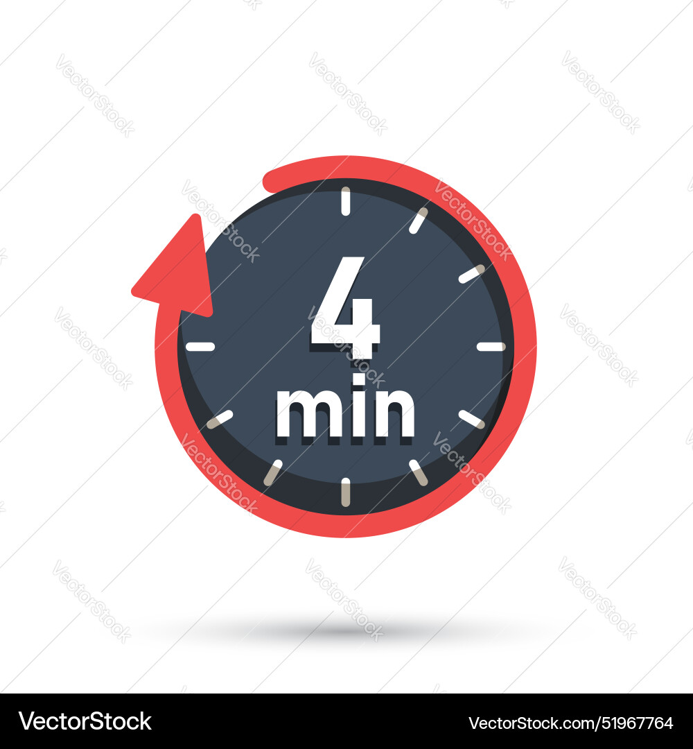 4 minutes on stopwatch icon in flat style clock Vector Image