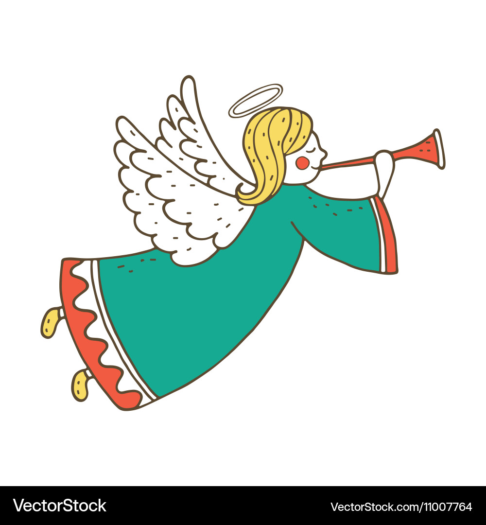 Adorable Flying Angel with Flute Royalty Free Vector Image