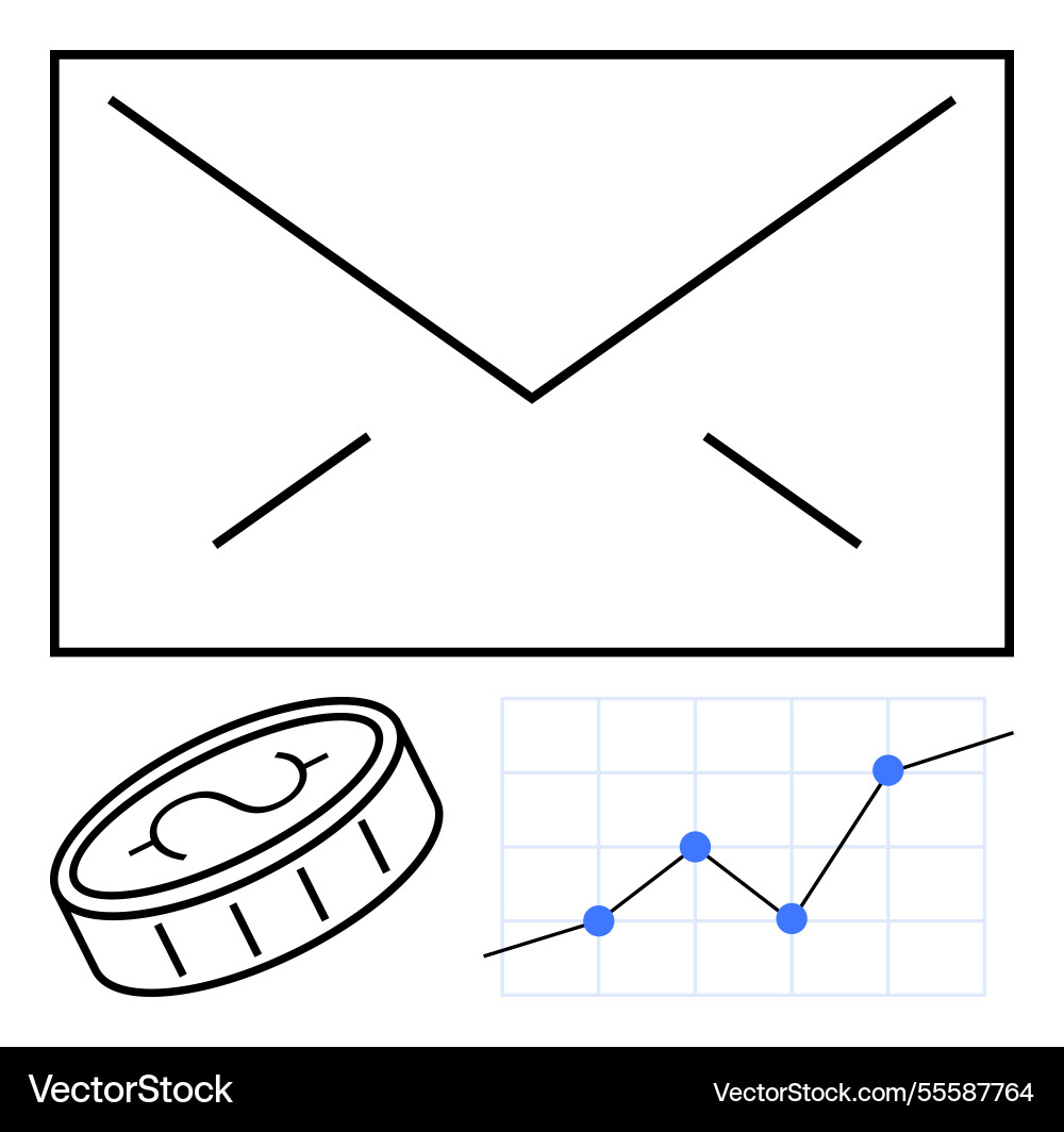 Email coin and line graph representing financial Vector Image