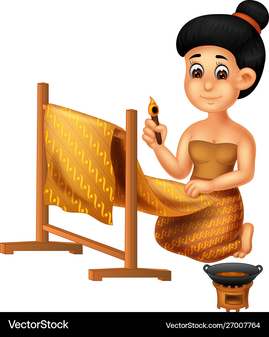 Funny girl making batik cartoon Royalty Free Vector Image