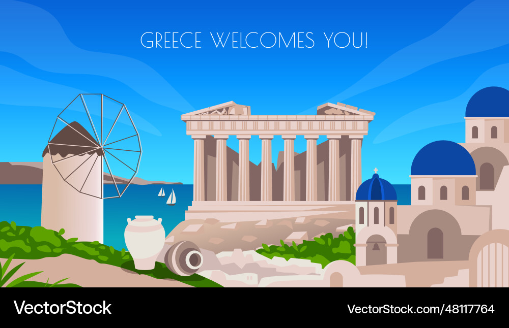 Greek tourism greece welcome poster ancient Vector Image