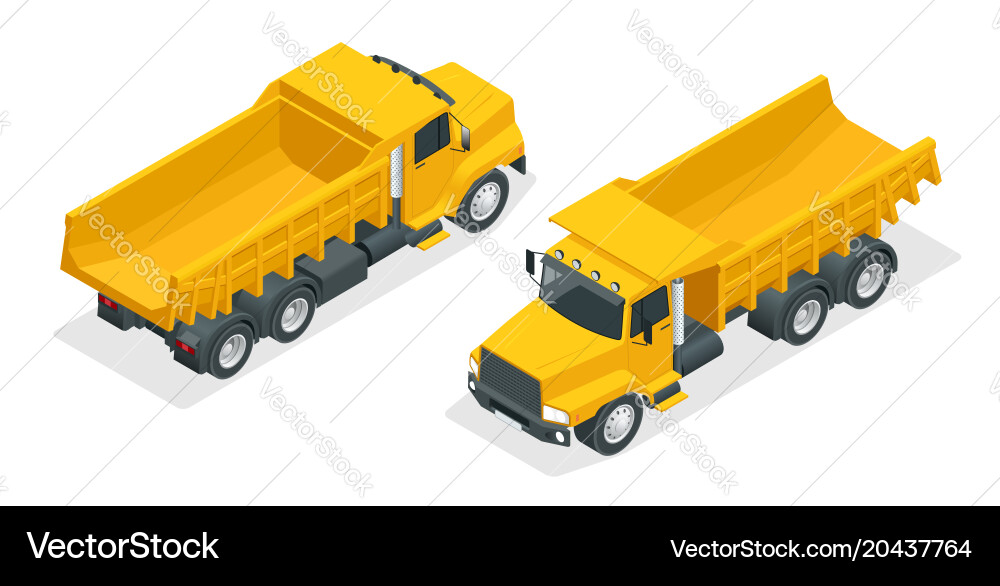 Isometric dumper truck excavator dump Royalty Free Vector